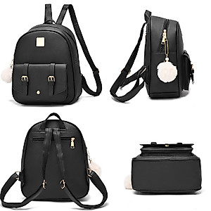 I IHAYNER Girls 3-Pieces Fahsion Leather Backpack Purse Set for Women Rucksack for Ladies Satchel Shoulder Bag Bookbag for Teen Girls Black