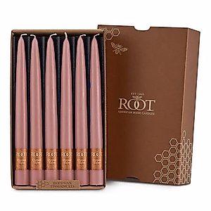 Root Candles 12-Count Unscented Taper Candles Smooth Hand-Dipped Dripless Beeswax Blend Dinner Candles, 9-Inch, Dusty Rose