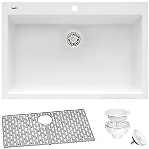 Ruvati 30 x 20 inch Drop-in Topmount Granite Composite Single Bowl Kitchen Sink epiGranite - Arctic White - RVG1030WH