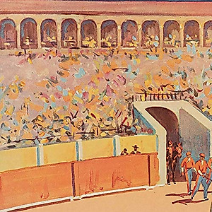 Set of two (2) Spanish Air Lines Travel Poster Prints - Fiesta de Toros Bullfighting Festival in Spain circa 1950 - each measures 12 x 16 inches