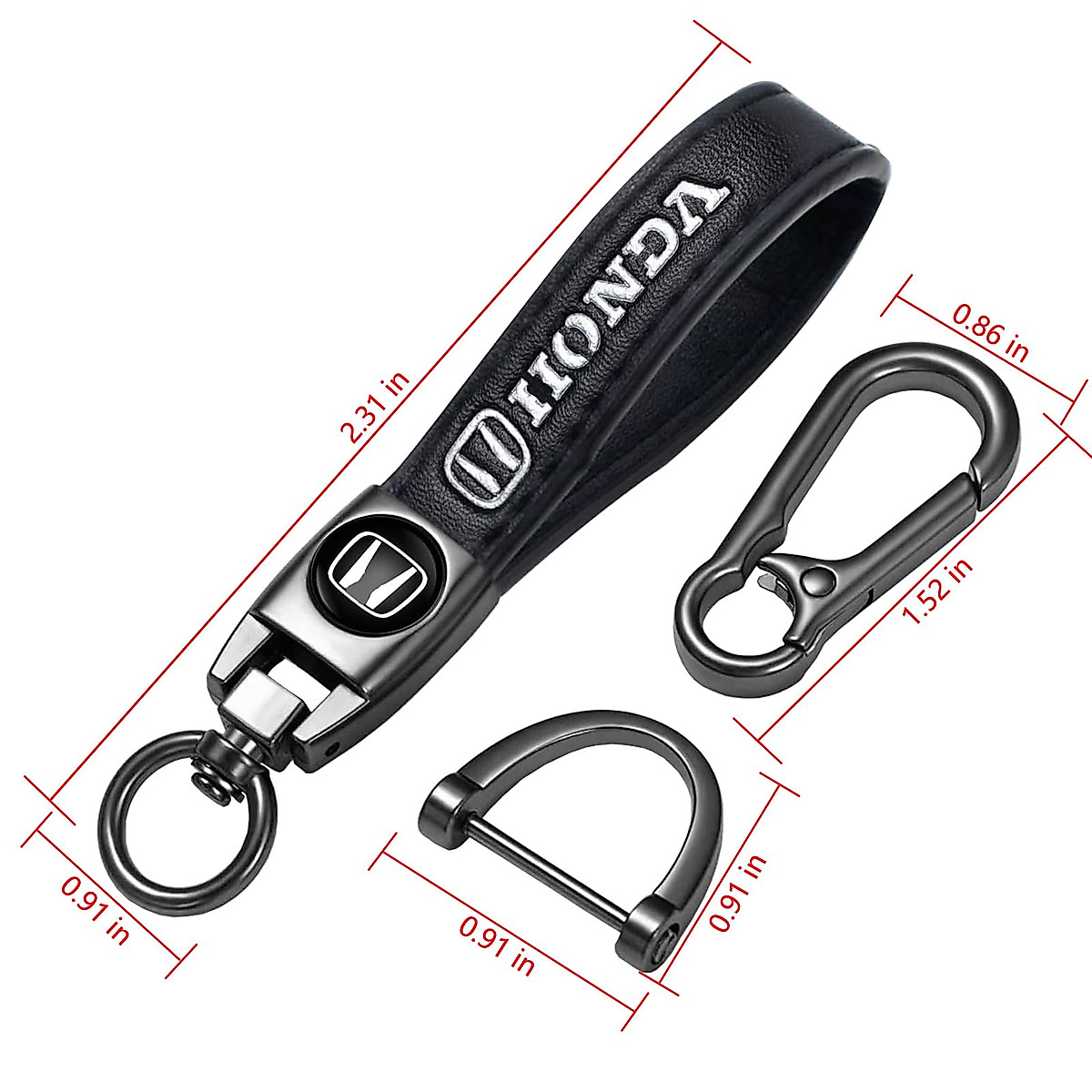 Cinkenyo Genuine Leather Car Keychain Keyring Accessories Compatible with H-o-n-d-a Series Car Keychains Family Present for Man and Woman（Black）
