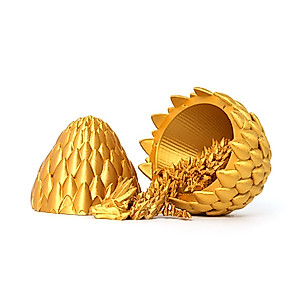Flavery 3D Printed Easter Dragon Egg- Gold - Surprise Basket Essentials with 12" Flexible Crystal Dragon Inside, Easter Basket Stuffers, 3D Printed Gift Toy, Desk Executive Pet, Figurine Decor
