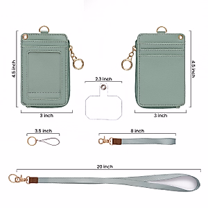 MONDO DESIGNS 2-in-1 ID Badge Holder & Lanyard Wallet - Multi-Use Womens Small Wallet with Removable Wristlet & Neck Lanyard, Clear Window, 5 Card Slots, Phone Holder, Ring Keychain - Green