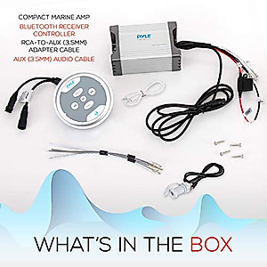 Waterproof Bluetooth Marine Amplifier Receiver - Weatherproof 2 Channel Wireless Amp for Stereo Speaker with 600 Watt Power, Wired RCA, AUX and MP3 Audio Input Cable - Pyle PLMRMBT5S (Silver)