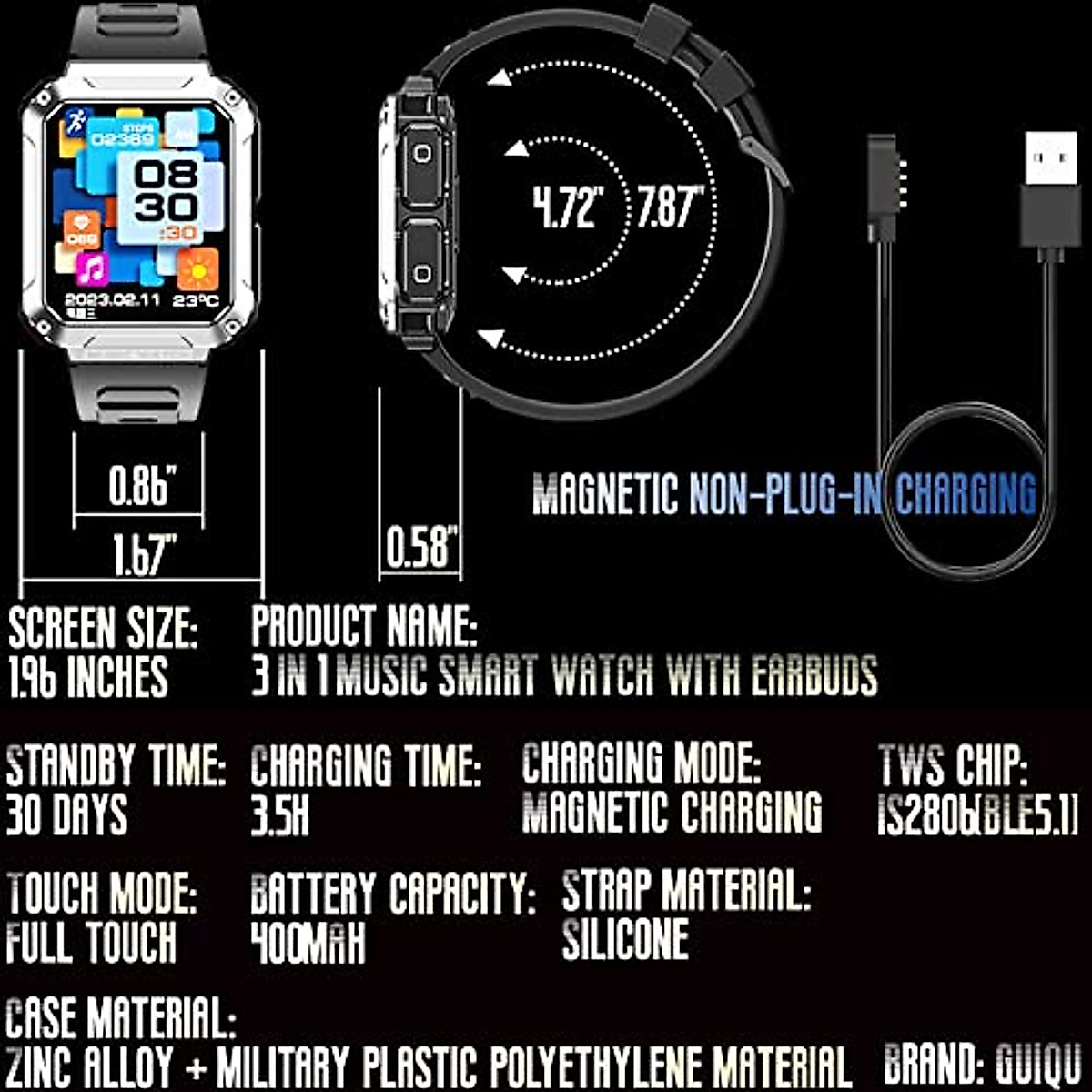 Smart Watch with Earbuds [GPS 45mm] 1.96" Full Touch Retina Display, Military Grade IP67 Waterproof Watch with Answer Calls and Send Messages…