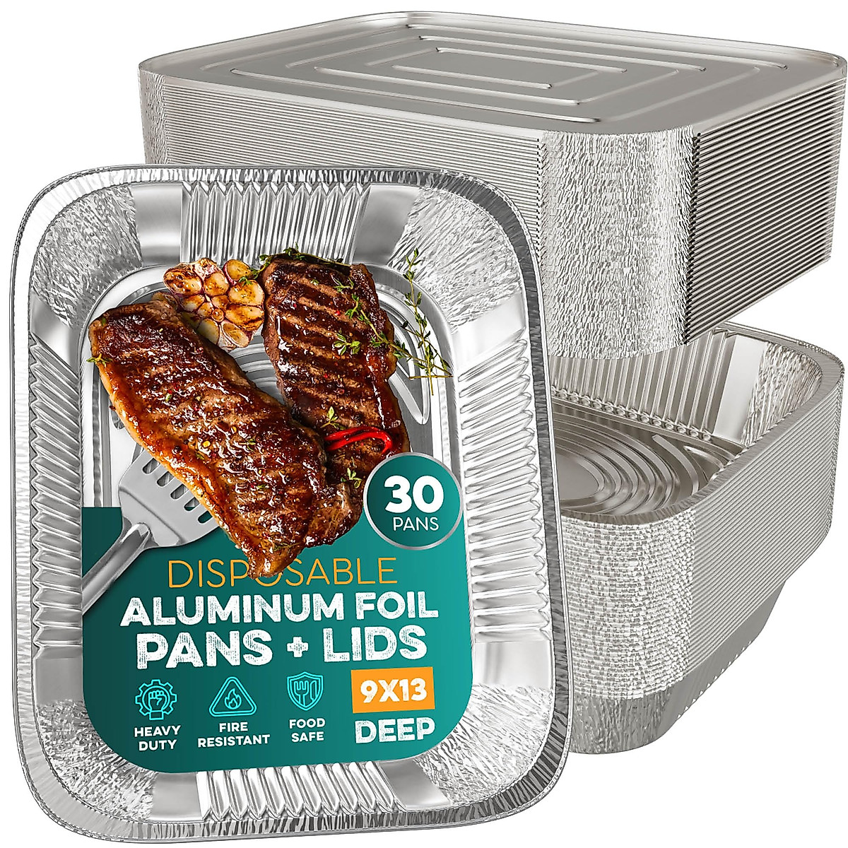 Aluminum Pans With Lids 9x13 [30 Sets] Aluminum Foil Pans Trays With Lids - Half Size Tin Foil Disposable Pans For Baking, Roasting, Cake Serving Dishes, Catering Supplies, Steam Table Chafing