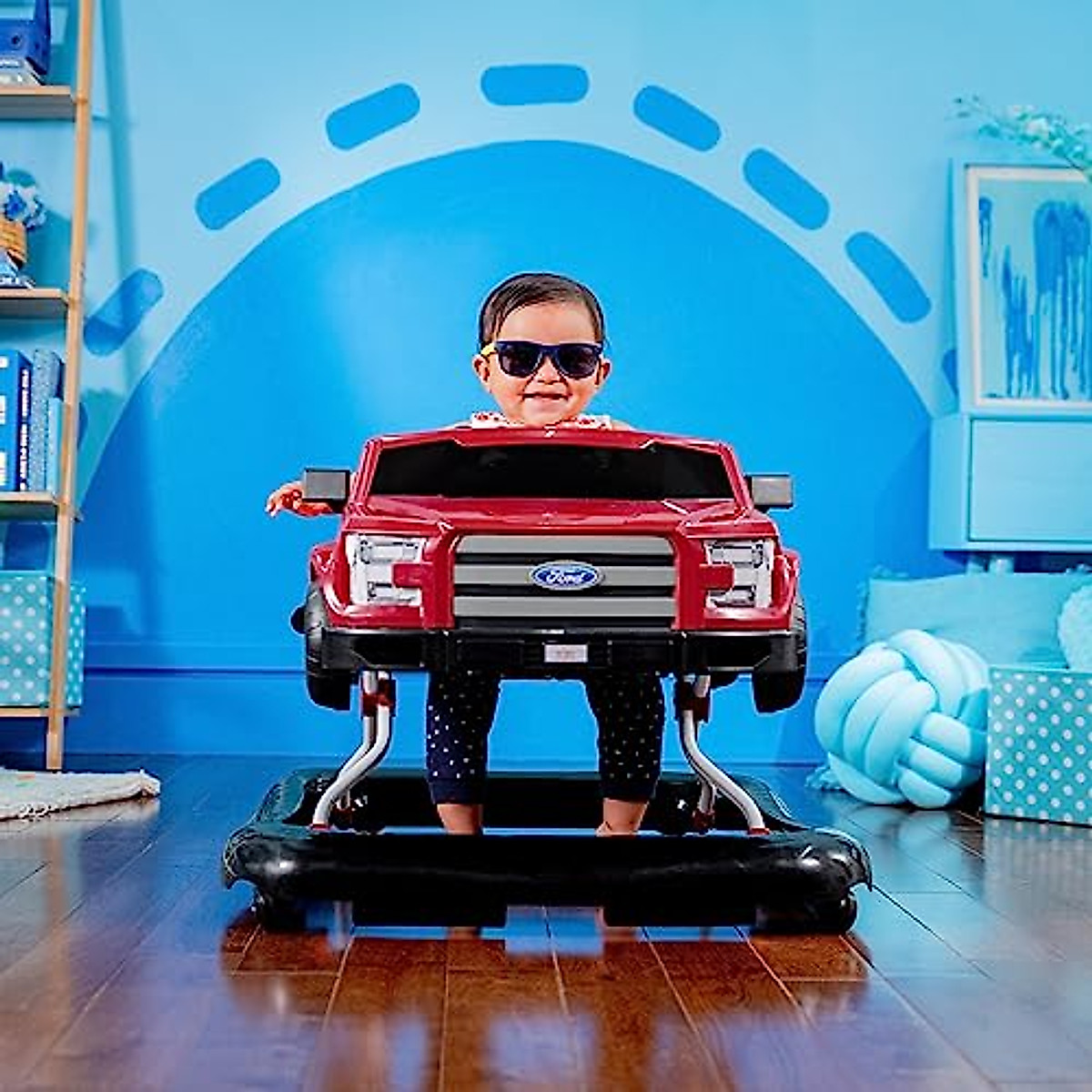 Bright Starts Ford F-150 4-in-1 Red Baby Activity Center & Push Walker with Removable Interactive Steering Wheel -Toy, 6 Months and up