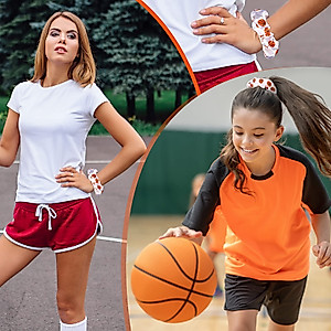 24 Basketball Stuff Set Cosmetic Bags Sport Makeup Bags Pencil Case Portable Storage Case Satin Sport Hair Scrunchies Elastic Hair Bands Basketball Gifts Basketball Accessories for Girl (White, Love)