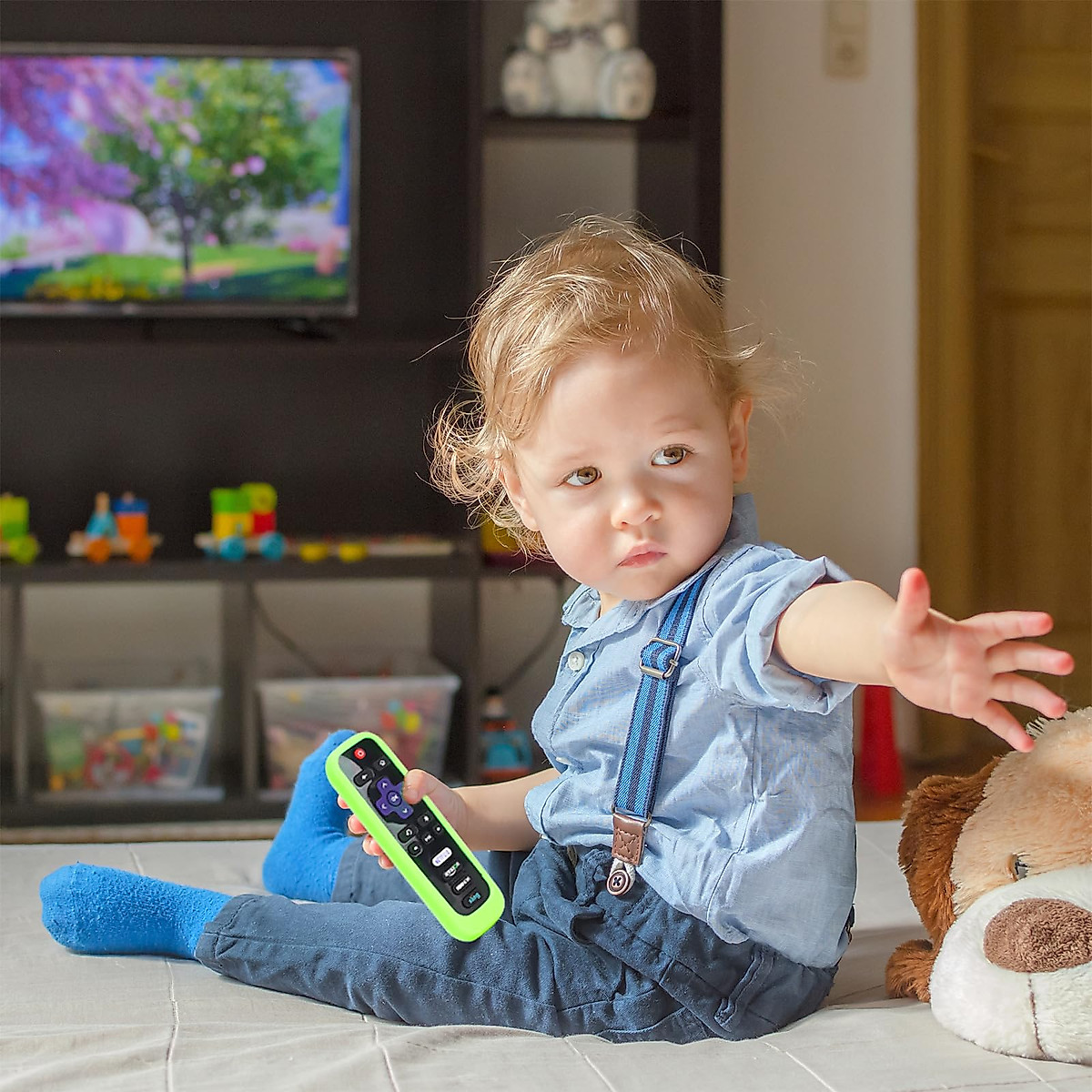 Remote Case for Roku, Battery Cover for TCL Roku Smart TV Steaming Stick Remote, Roku TV Remote Cover Silicone Protective Controller Universal Sleeve Skin Glow in The Dark Green