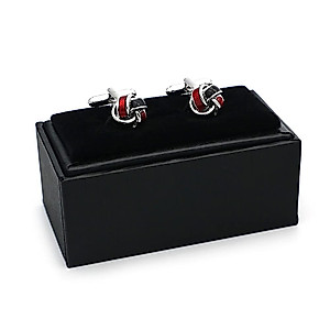 iGame Fashion Knot Cuff Links Classic Red & Black Woven Ball Cufflinks with Gift Box