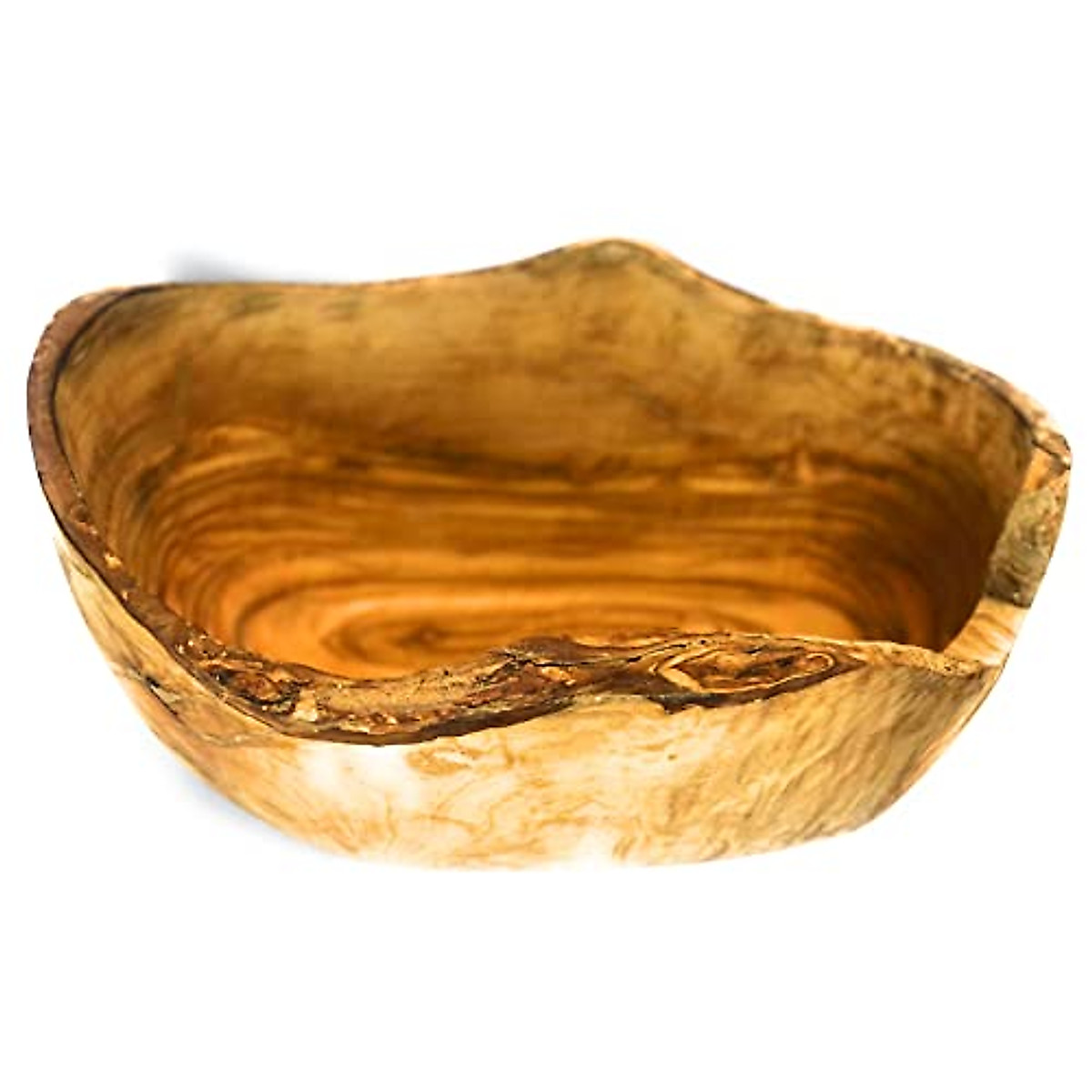 Orchard Hardwoods 10" Rustic Oval Artisan Olive Wood Dough Bowl Bread Basket Boat Shaped - Live bark edge. Natural Server for Fruit, Salads, Chips, Popcorn. In Lg 10" or XL 12". (Large 10x5-6x4)