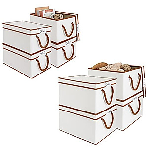 LoforHoney Home Bundle-Storage Bins with Lids, Beige, Large 4-Pack & XLarge 4-Pack