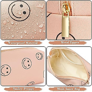 WALONER Makeup Bag For Women Preppy Makeup Bag Pu Leather Waterproof Cosmetic Bag Makeup Bag Organizer Cute Portable Makeup Bag As A Gift For Women Or,Pink