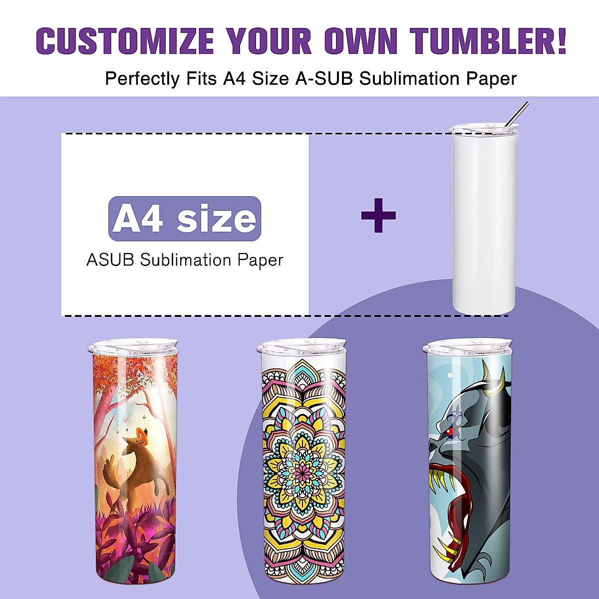 A-SUB Sublimation Tumbler, 20 OZ Skinny Straight White Tumbler for Sublimation, Double Wall Insulated Tumbler with Straw and Lid, 4 Pack Blank Tumblers Individually Boxed