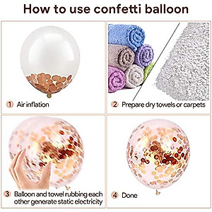 Rose Gold Confetti Latex Balloons, 60 pcs 12 inch White Metallic Gold Party Balloon with 33 Ft Rose Gold Ribbon for Birthday Wedding Anniversary Bridal Shower Decoration