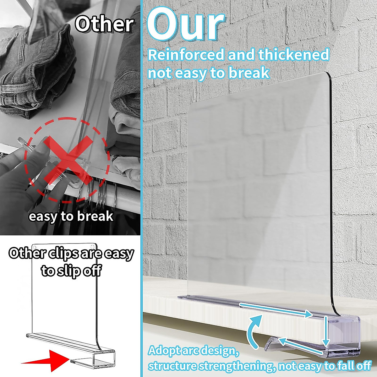 Acrylic Shelf Dividers for Closet Organization, Closet Organizers and Storage Closet Shelf Organizer Towel Organizer for Bedroom Kitchen Office Closet Bathroom 6 Pack