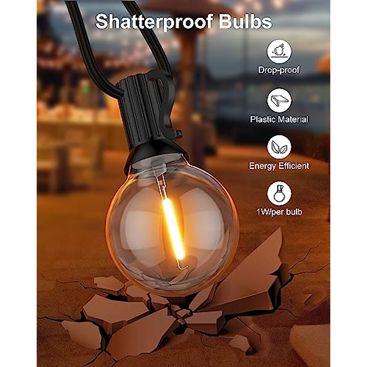 GLUROO 120FT LED String Lights, G40 Bulbs, Waterproof Dimmable Globe Hanging Cafe, Bistro Lights for Outside, 2Packs * 60ft