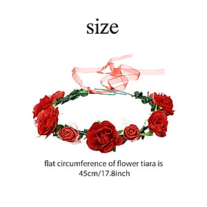 Lawie 10 Pack Boho Sunflower Daisy Rose Flower Crowns Floral Leaf Wreath With Ribbon Halo Headbands Hair Garland Bridal Headpiece Wedding Tiara Hairband Hawaiian Party Accessories for Kids Women Girl