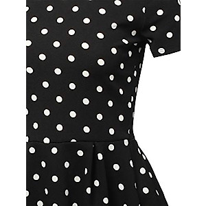 SSOULM Women's Classic Stretchy Short Sleeve Flare Peplum Blouse Top BLACKPOLKADOT L