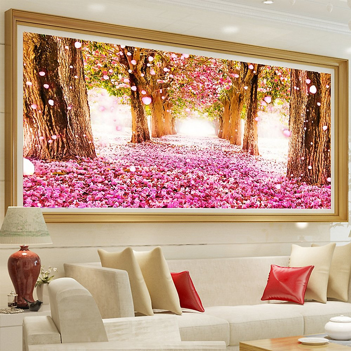 tomungs Large 5d Diamond Painting Kits for Adults Full Drill Cherry Blossom Flower Tree Paint by Diamonds DIY Round gem Paintings Pack 3D Diamond Painting Bead Art kit Size 130 X 50 cm