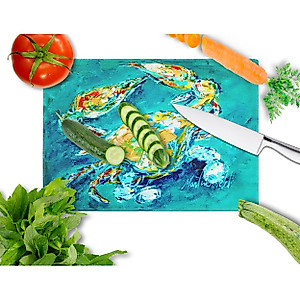 Caroline's Treasures MW1162LCB By Chance Crab in Aqua blue Glass Cutting Board Large Decorative Tempered Glass Kitchen Cutting and Serving Board Large Size Chopping Board