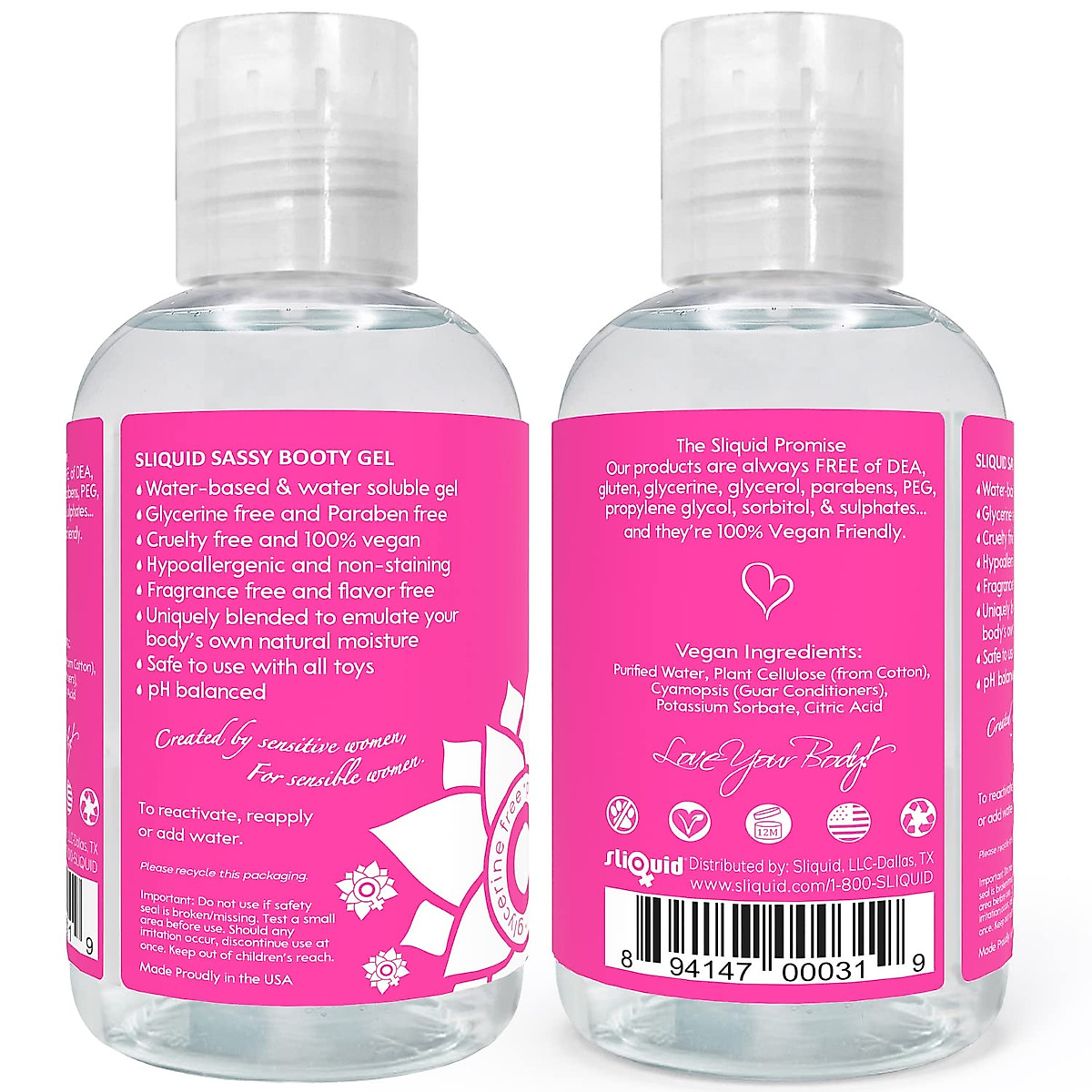 Sliquid Sassy Water-Based Lube - Thick, Long-Lasting Gel, Natural Lube for Women/Men/Couples, Unscented, 4.2 Fl Oz