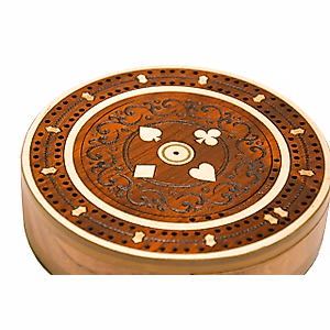Palm Royal Handicrafts 2 Track Wooden Cribbage Board Made with Padauk and Maple Wood Storage Availabe for pegs and Cards