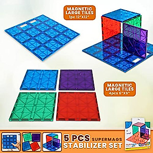 Playmags Super Durable Building Stabilizer Set, Great Add On to All Magnet Tiles Sets, Works with All Leading Brands 1-12"x12" & 4-6"x6" (Colors May Vary)
