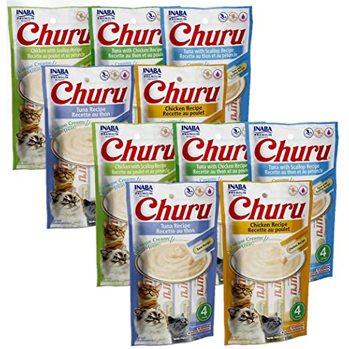 INABA Churu Lickable Creamy Purée Cat Treats 5 Flavor Variety Pack of 40 Tubes