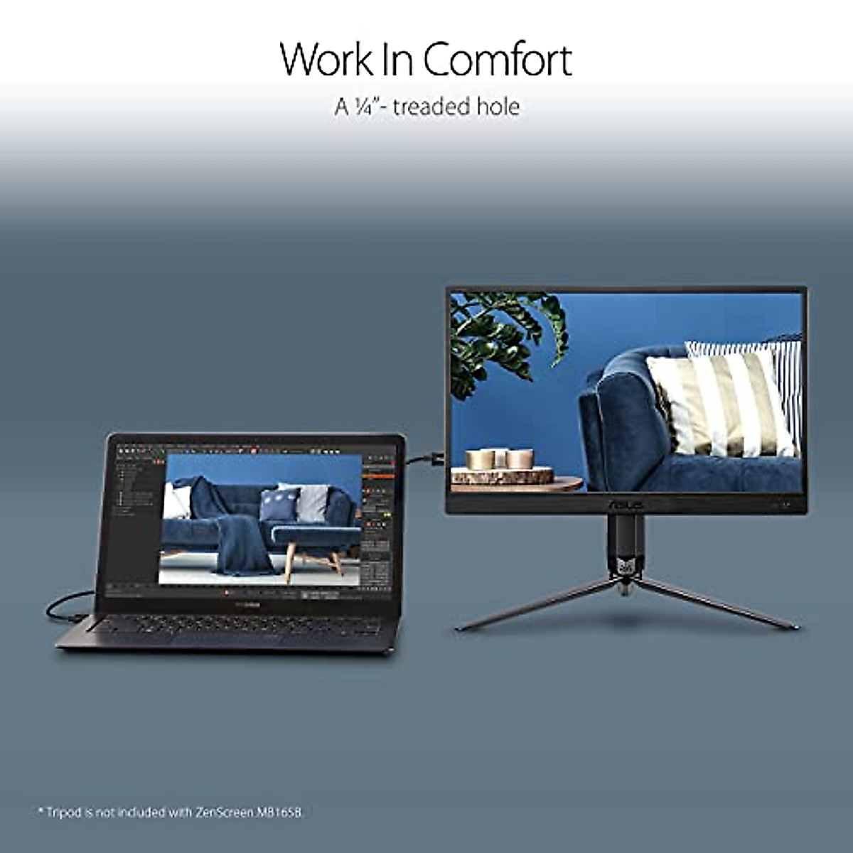 ASUS ZenScreen 15.6” Portable USB Monitor - Narrow Bezel, Micro USB, USB-powered External Monitor, Tripod Mountable, Protective Sleeve, Travel Monitor For Laptop & Macbook - MB165B, 1366 x 768 Pixels