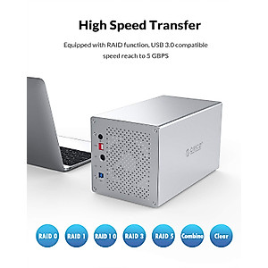 ORICO 3.5'' 4 Bay External Hard Drive Enclosure with RAID USB 3.0 to SATA III Aluminum Drive HDD Enclosure Support RAID0/1/3/5/10/JBOD/Clear-WS400RU3