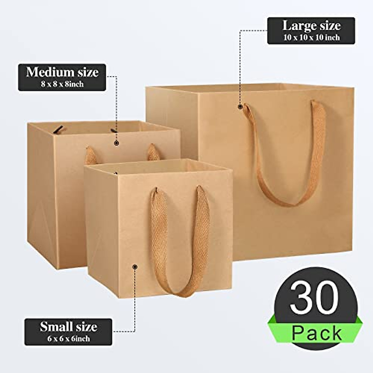 Zonon 30 Pack Brown Paper Bags with Handles Gift Paper Bags Reusable Grocery Shopping Bags Business Packaging Bags, Take out Party Birthday Merchandise Retail Bags Craft (10 Inch, 8 Inch, 6 Inch)