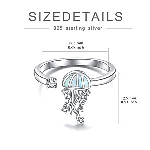 WINNICACA Jellyfish Gifts for Women Sterling Silver Jellyfish Rings for Women Jellyfish Jewelry Created Opal Rings Cute Animal Rings for Women Adjustable Ocean Ring