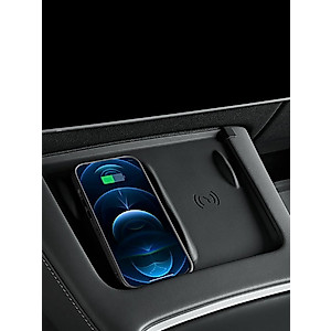 Tinlucys Center Console Wireless Charging Mat Designed for Tesla Model 3/Y 2021-2024,Center Console Interior Accessories for Tesla model 3/Y Black