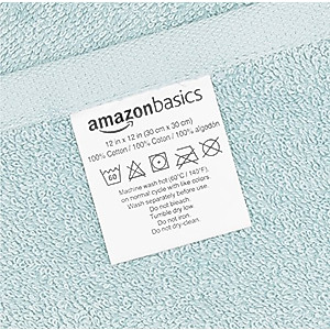 Amazon Basics Fast Drying, Extra Absorbent, Terry Cotton Washcloths - Pack of 24, Ice Blue, 12 x 12-Inch