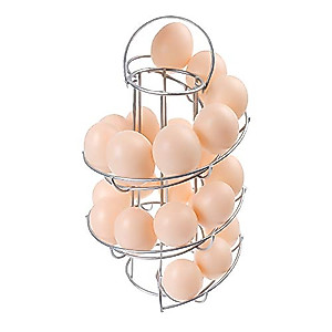 Egg Skelter Spiraling Dispenser Rack Large Capacity - Egg Storage Organizer Display Holder Basket for Countertop Kitchen,Silver