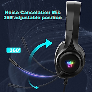 Gaming Headset with Microphone for Playstation 5, Double Head Beam Suspended Soft Soft Memory Earmuffs, 7.1 Surround Sound Wired Headset LED Light for PS5, PC, PS4, iMac, Laptop