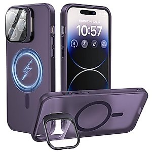 Facbiny for iPhone 14 Pro Max Case with Stand, Compatible with MagSafe, Full Camera Cover Protection with 9H HD Tempered Glass, Military-Grade Protection, Magnetic Kickstand Phone Case, Purple