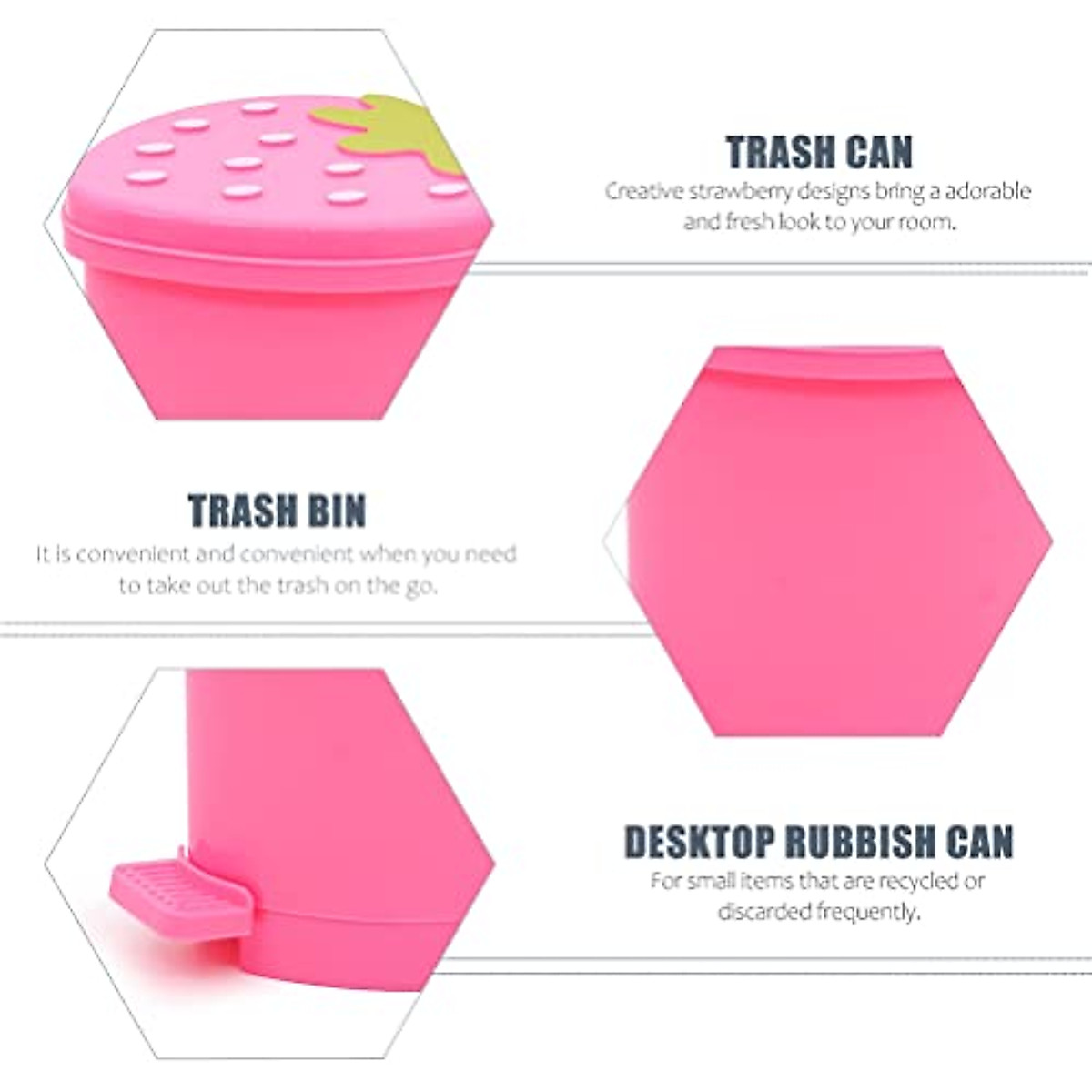 STOBOK Plastic Desktop Mini Wastebasket, Desk Small Countertop Trash Can with Lid Tiny Desktop Waste Garbage Bin for Home, Office, Kitchen Vanity Tabletop, Pink