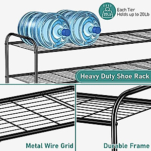 SLEEPING LAMB 4 Tier Long Shoe Organizer for Closet, Metal Shoe Rack Wide Shoe Storage Organizer 30-Pairs Shoe Shelf for Bedroom, Floor, Entryway (Black)