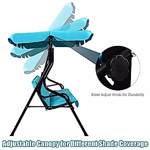 Tangkula 3 Person Porch Swing, Patio Swing with Soft Cushion & Powder-Coated Steel Frame, Outdoor Swing with Canopy for Porch, Backyard, Garden, Balcony (Turquoise)