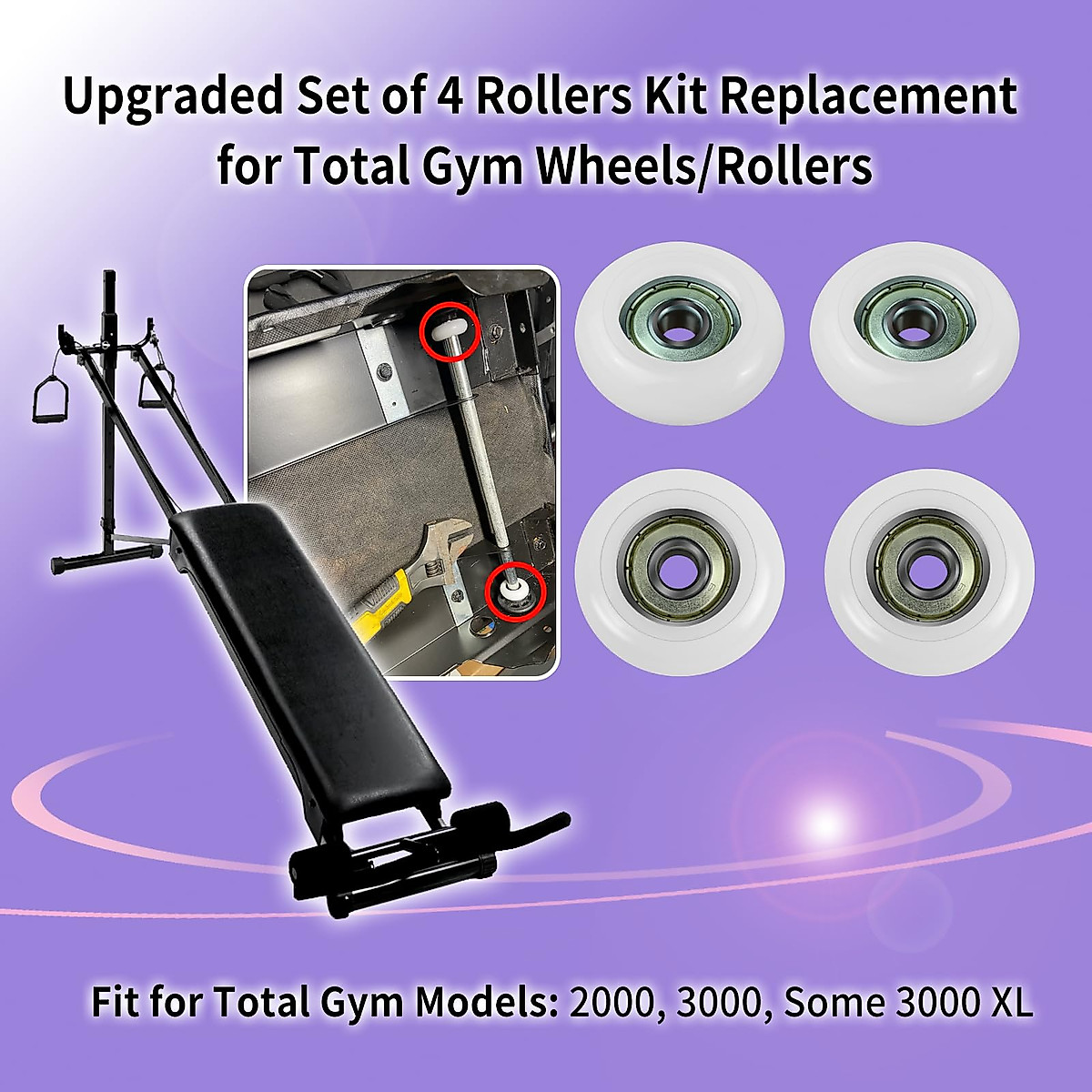 Vsttar Qty.4 Bearing Inner Diameter is 0.24 inches Machined Wheels/Rollers Made from Solid Engineering Plastic Replacement for Gym Wheels/Rollers Only Compatible with Models 2000, 3000, 3000 XL