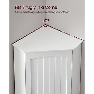 VASAGLE Tall Corner Cabinet, Bathroom Storage Cabinet with 2 Doors and 4 Adjustable Shelves, for Bathroom, Kitchen, Living Room, Modern Farmhouse Design, White UBBC541P31