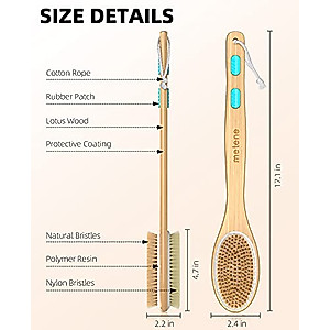 Metene Shower Brush with Soft and Stiff Bristles, Bath Dual-Sided Long Handle Back Scrubber Body Exfoliator for Wet or Dry Brushing