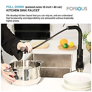 FORIOUS Matte Black Kitchen Faucets with Pull Down Sprayer, Single Handle Kitchen Sink Faucet with Pull Out Sprayer