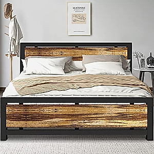 Aqgrj Queen Bed Frame, Platform Bed Frame with Headboard and Steel Sturdy Slat Strong Support Legs, Noise-Free No Box Spring Needed, Easy Assembly-Brown