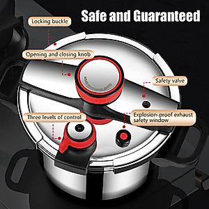 Xgxoz Pressure Cooker 10L 316 Stainless Steel Cookware Three-Speed Adjustment 9 Security Systems with Easy Opening Closing Lid Works on All Cooktops