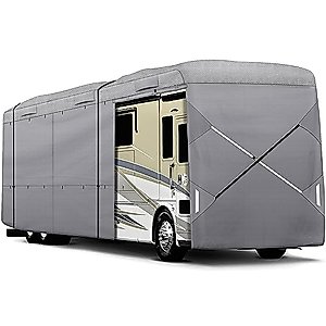 XGear Outdoors Class A RV Cover Windproof Upgraded fits 30' - 33' RV Motorhome, Extra-Thick 5 Layers Anti-UV Top Panel, Rip-Stop with 2PCS Extra Straps (Fits 30' - 33'/ W Tire Covers)