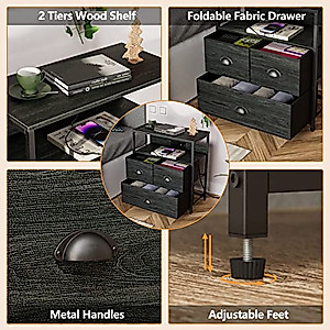 Furnulem Nightstand with Charging Station, Wide Bedside Tables with USB Ports & Power Outlets, 3 Drawer Side Table with Storage Shelf for Bedroom, Living Room, End Table, Black Oak