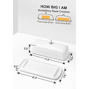 Nucookery Porcelain Butter Dish - Clean Table Design - Ceramic Butter Dishes with Lid for Countertop with Raised Non-Slip Strip - Holds 1 Standard Butter Stick - Easy to Clean & Dishwasher Safe. White
